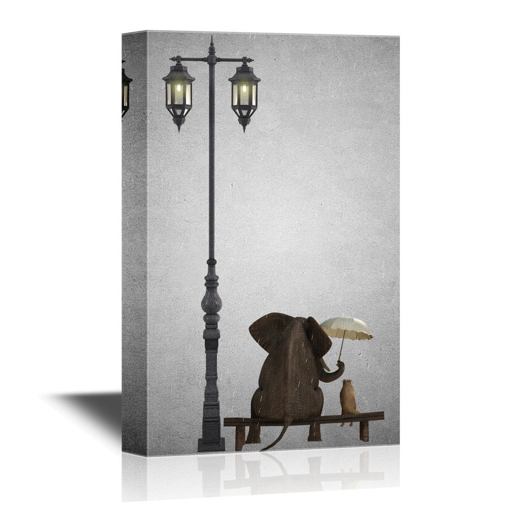 wall26 - Canvas Wall Art - Elephant Holing an Unbrella Sitting with a ...