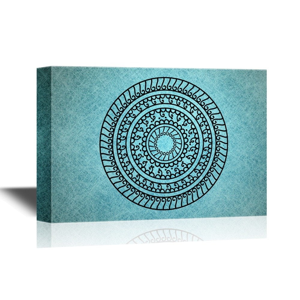 wall26 - Canvas Wall Art - Floral Pattern Artwork Teal Background ...