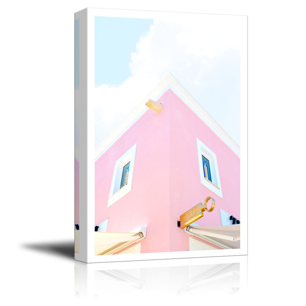 wall26 Canvas Wall Art - Fresh Pink Color Tone Modern Building Drawing ...