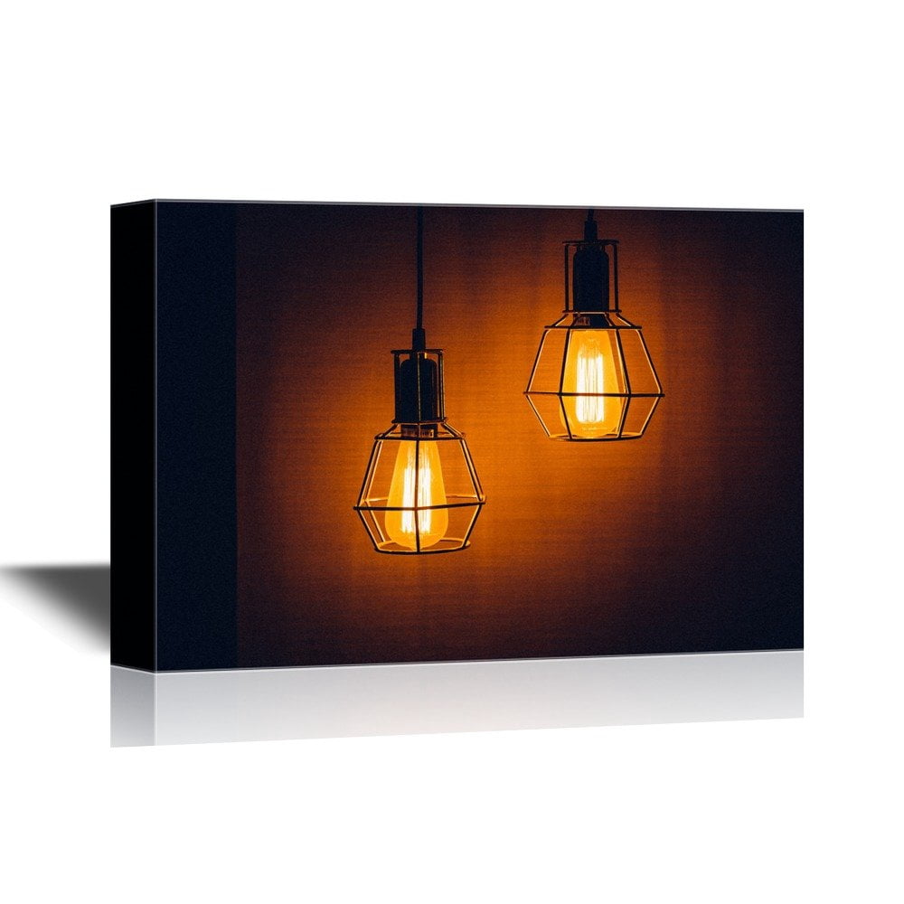wall26 - Canvas Wall Art - Glowing Light Bulbs at The Darkness ...