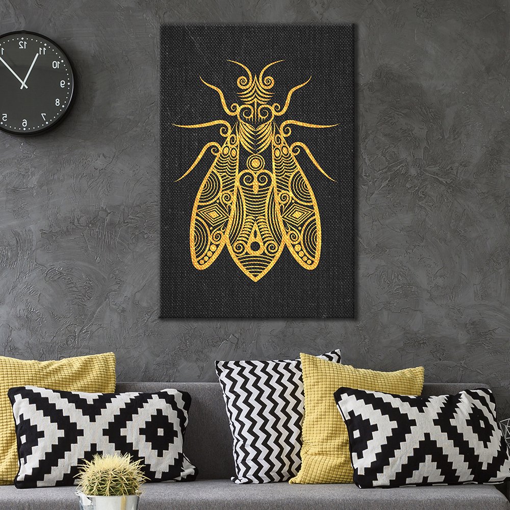 wall26 - Canvas Wall Art - Golden Insect Pattern on Black Background ...