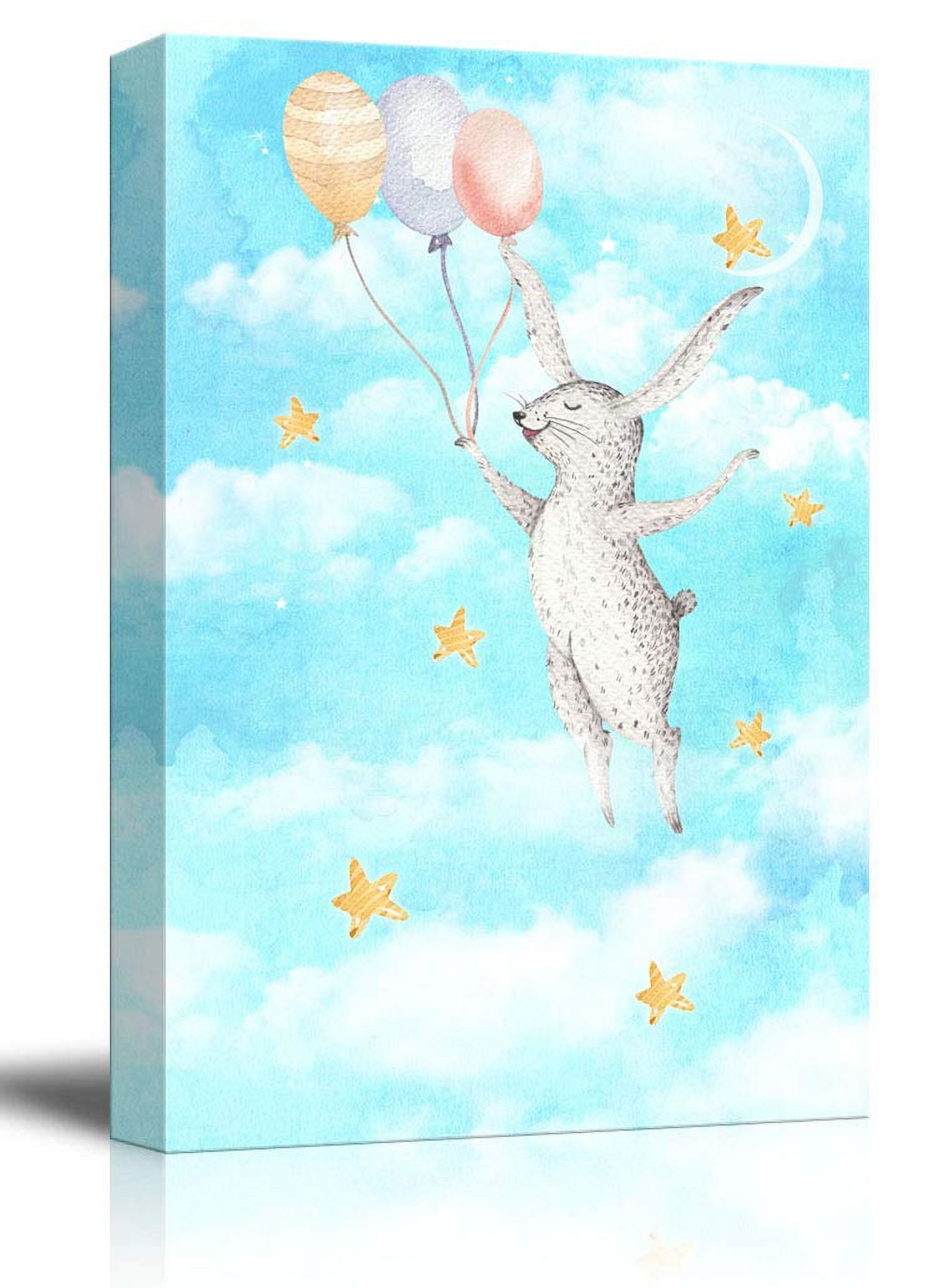 wall26 - Canvas Wall Art - Hand Drawn Rabbit Flying with Balloons ...