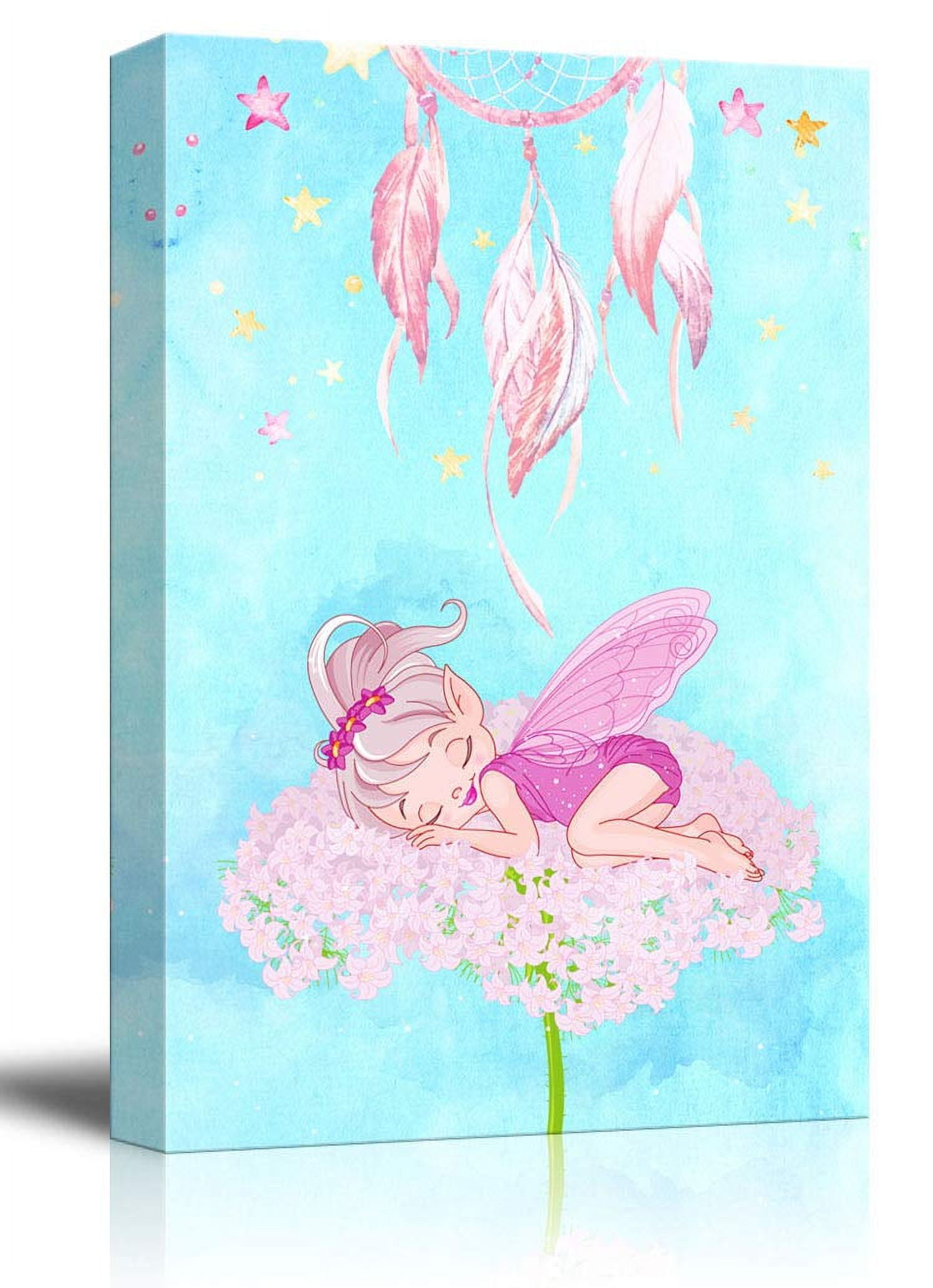 wall26 - Canvas Wall Art - Hand Drawn Tooth Fairy Sleeping on Flower ...