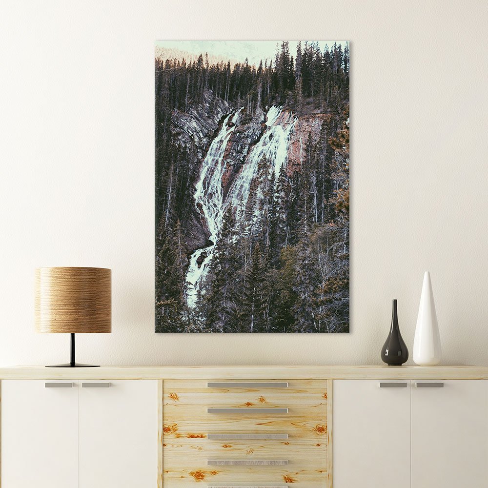 wall26 Canvas Wall Art - Landscape Waterfall on The Cliff in The Forest ...