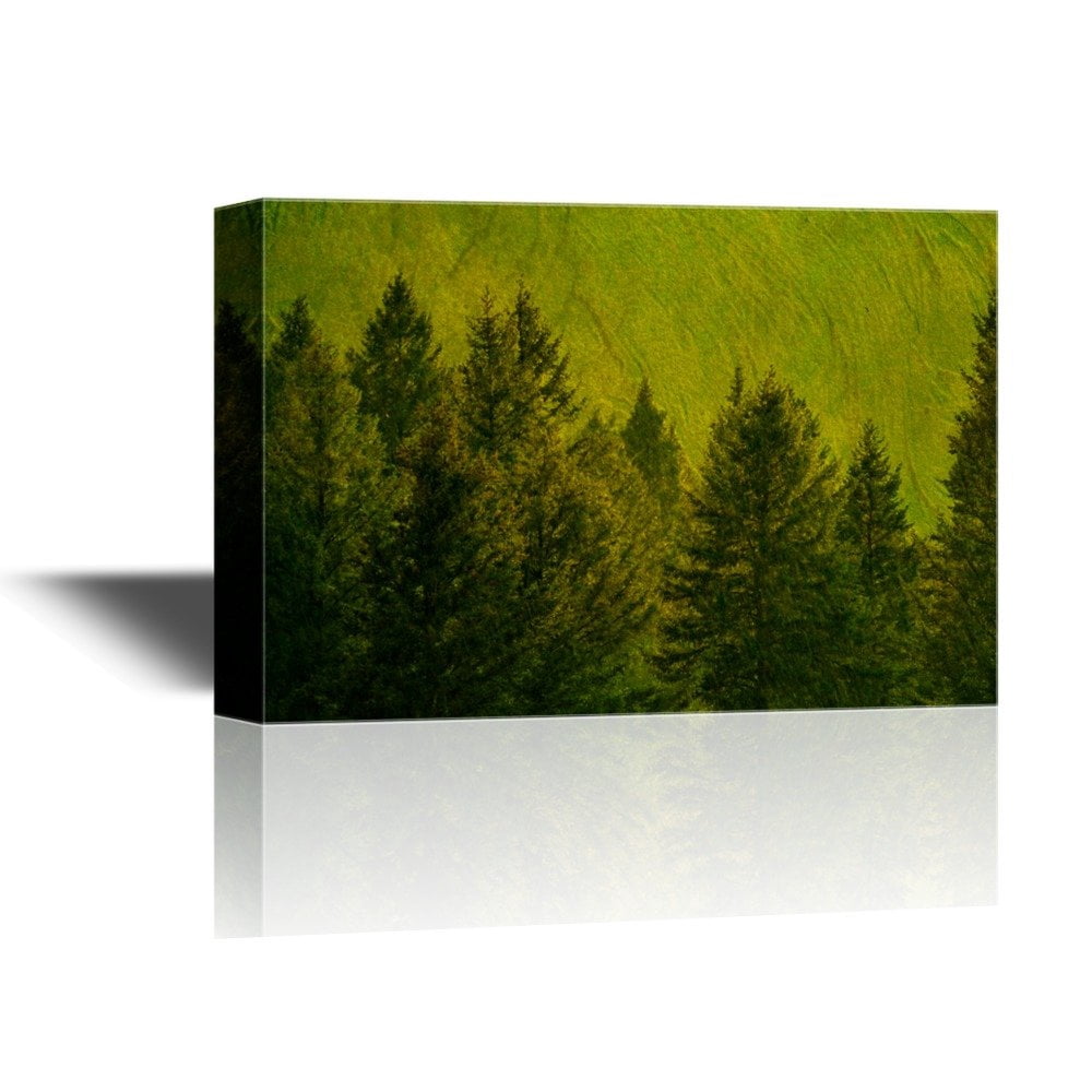 wall26 - Canvas Wall Art - Landscape with Green Pine Trees on Abstract ...