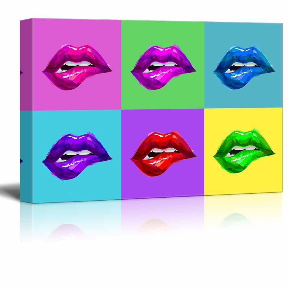 wall26 - Canvas Wall Art - Multi-Color Pop Art with Sexy Lips - Giclee ...