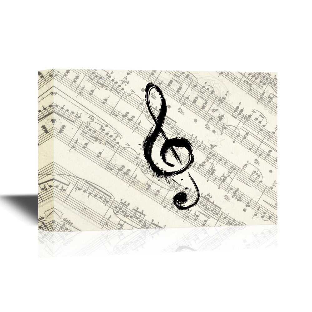 wall26 - Canvas Wall Art - Music Note on Vintage Musical Score Paper ...