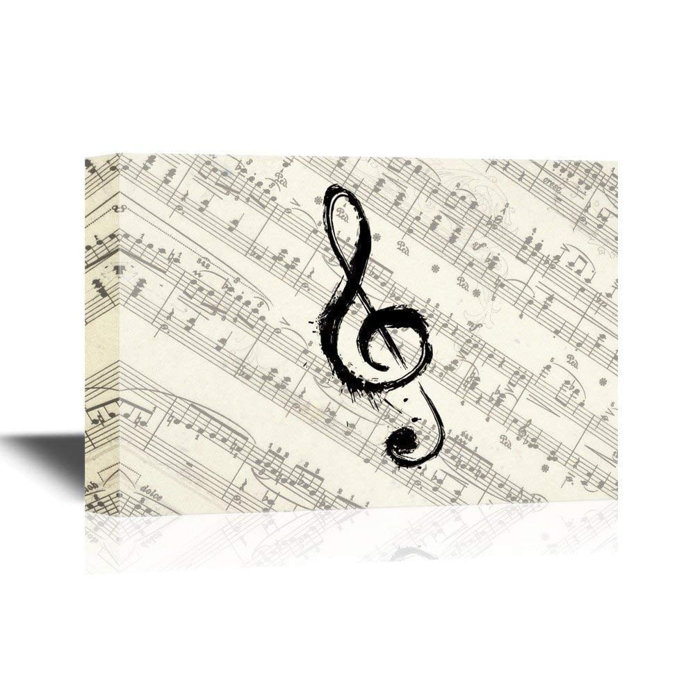 wall26 - Canvas Wall Art - Music Note on Vintage Musical Score Paper ...