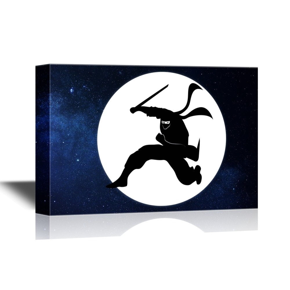 wall26 - Canvas Wall Art - Ninja with a Sword Jumping in The Night Sky ...