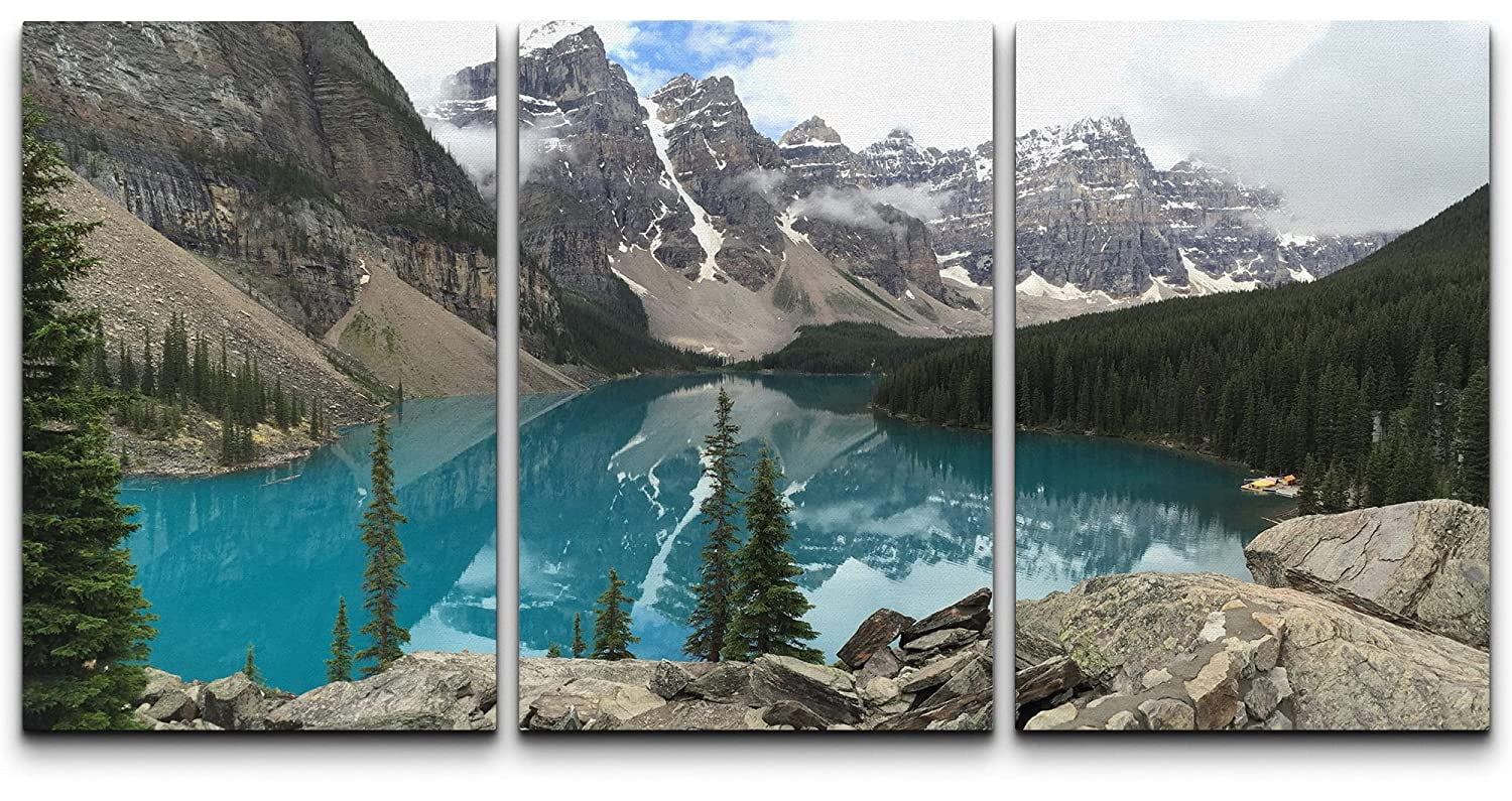 wall26 Canvas Wall Art Print Set Bright Blue Lake Reflection of ...