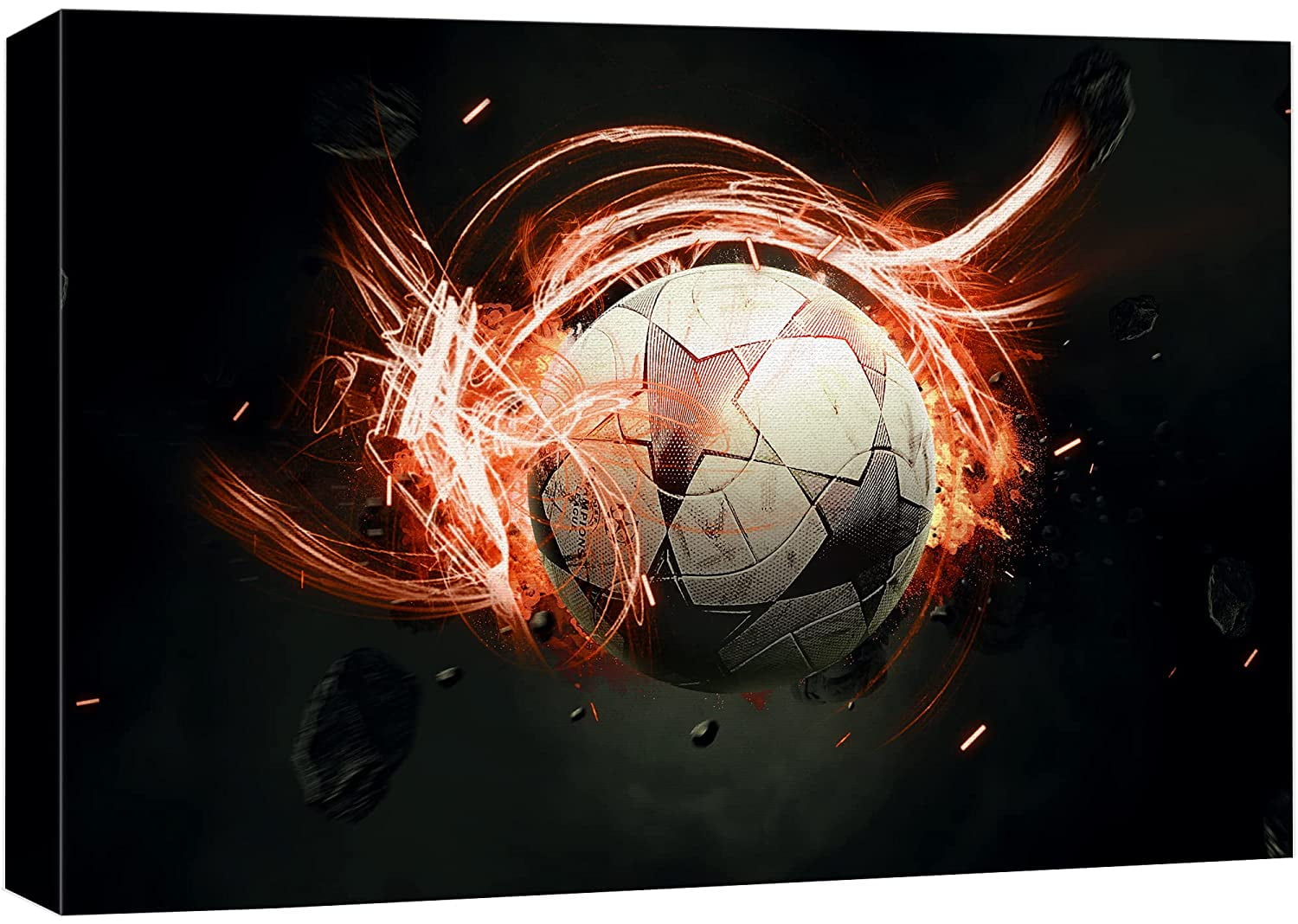 wall26 Canvas Wall Art Print Set Red Light Waves on Star Soccer Ball ...