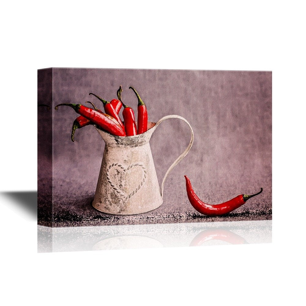 wall26 - Canvas Wall Art - Red Peppers on Rustic Style Background ...