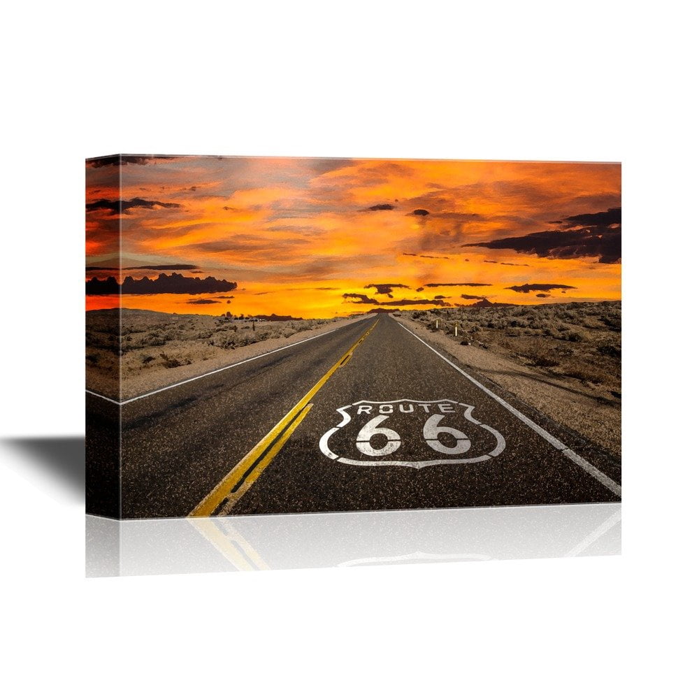 wall26 - Canvas Wall Art - Route 66 with Orange Sky - Gallery Wrap ...