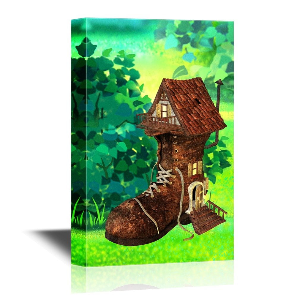 wall26 - Canvas Wall Art - Shoes Shaped House in The Fairy Tale Woods ...