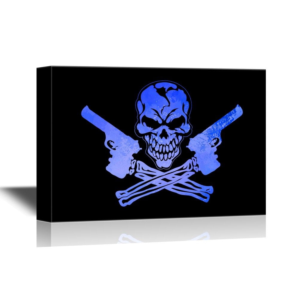 wall26 - Canvas Wall Art - Skull with Two Hand Guns - Gallery Wrap ...
