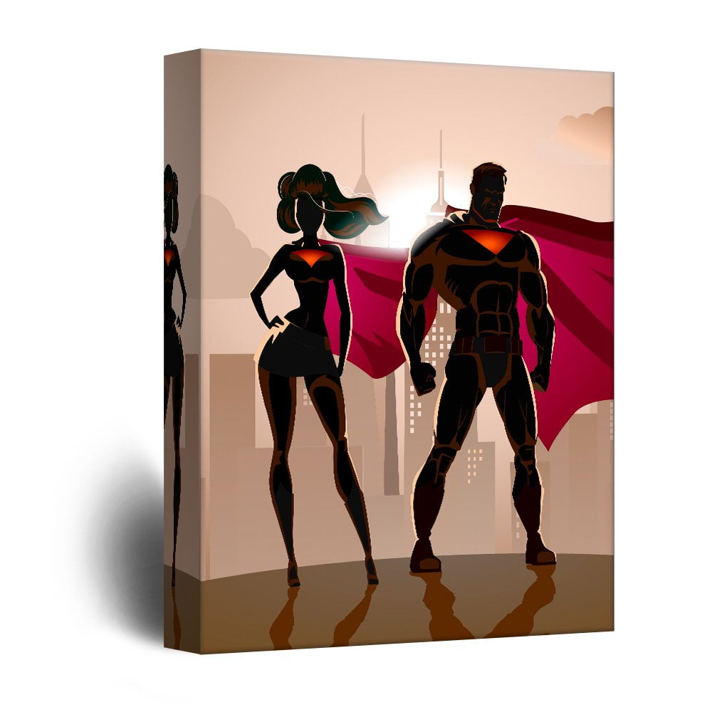 wall26 - Canvas Wall Art - Superheros Sillohette On Building Edge Pop ...