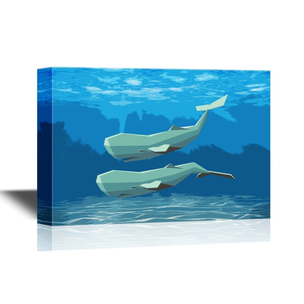 wall26 - Canvas Wall Art - Two Geometric Whales Swimming Under The ...