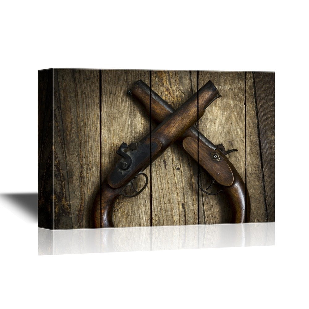 wall26 - Canvas Wall Art - Two Vintage Style Hand Guns - Gallery Wrap ...