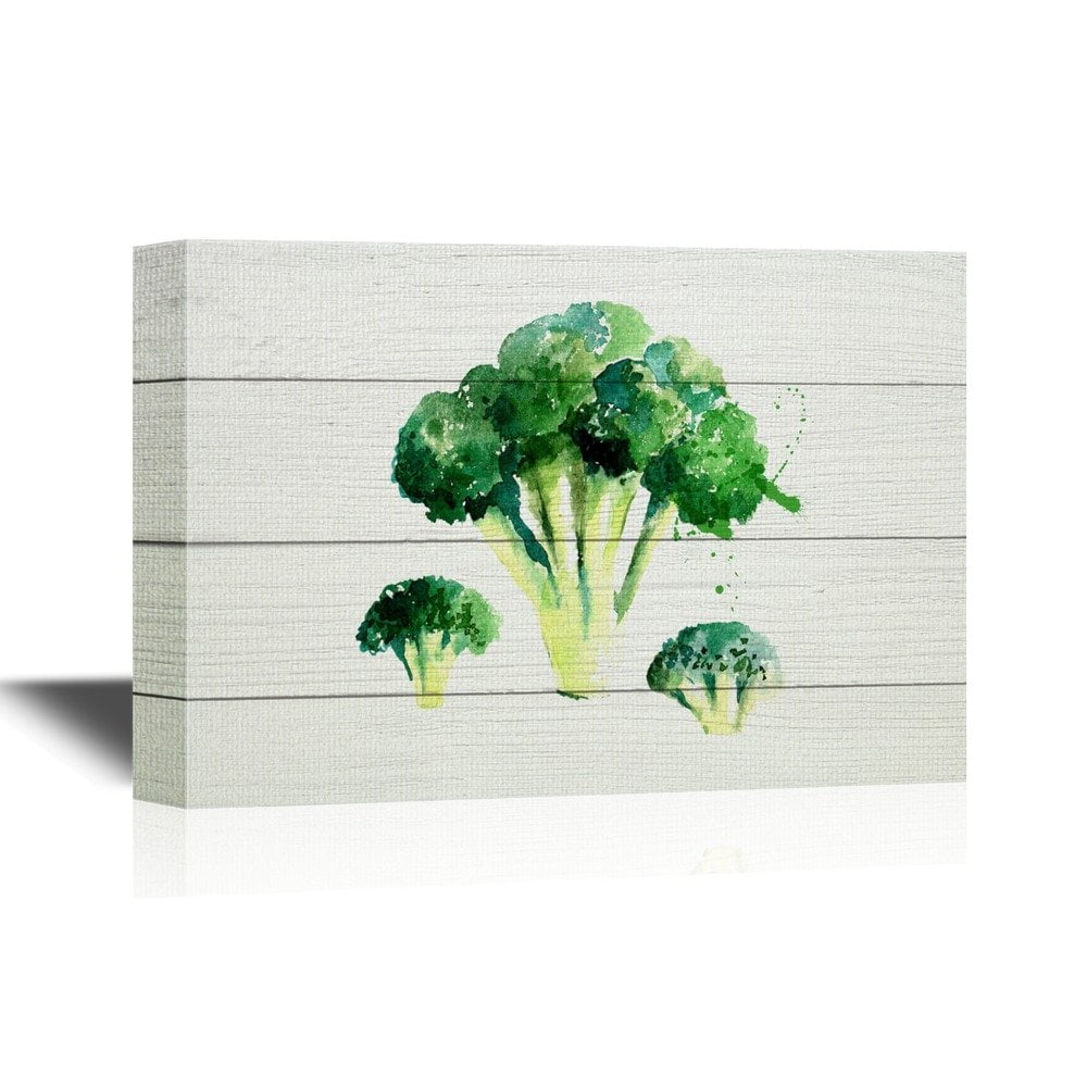 wall26 - Canvas Wall Art - Watercolor Painting of Fresh Green Broccoli ...