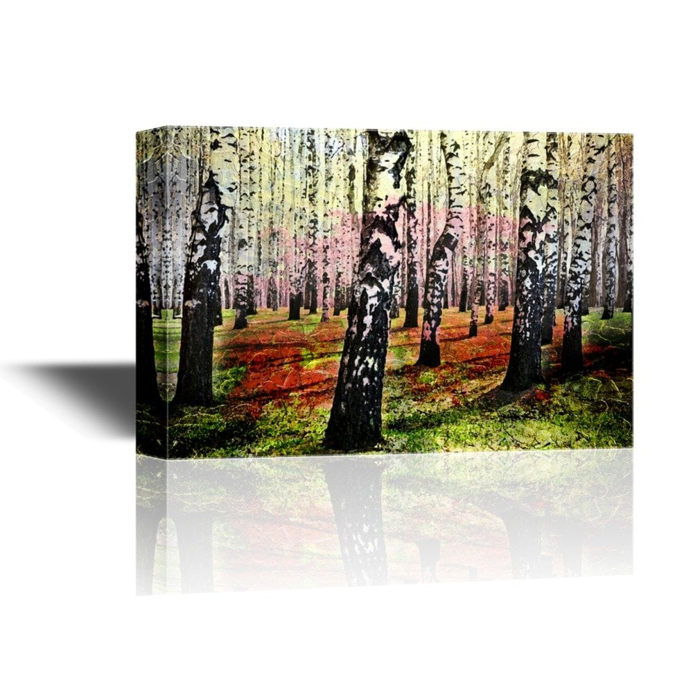 wall26 - Canvas Wall Art - White Birch Trees with Abstract Colorful ...