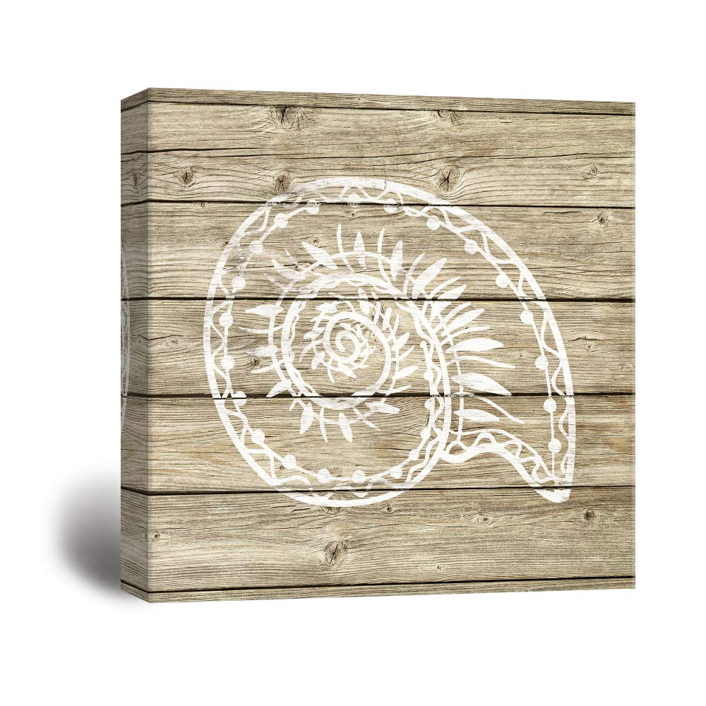 wall26 - Canvas Wall Art - Wooden Background Conch Line Drawing for ...