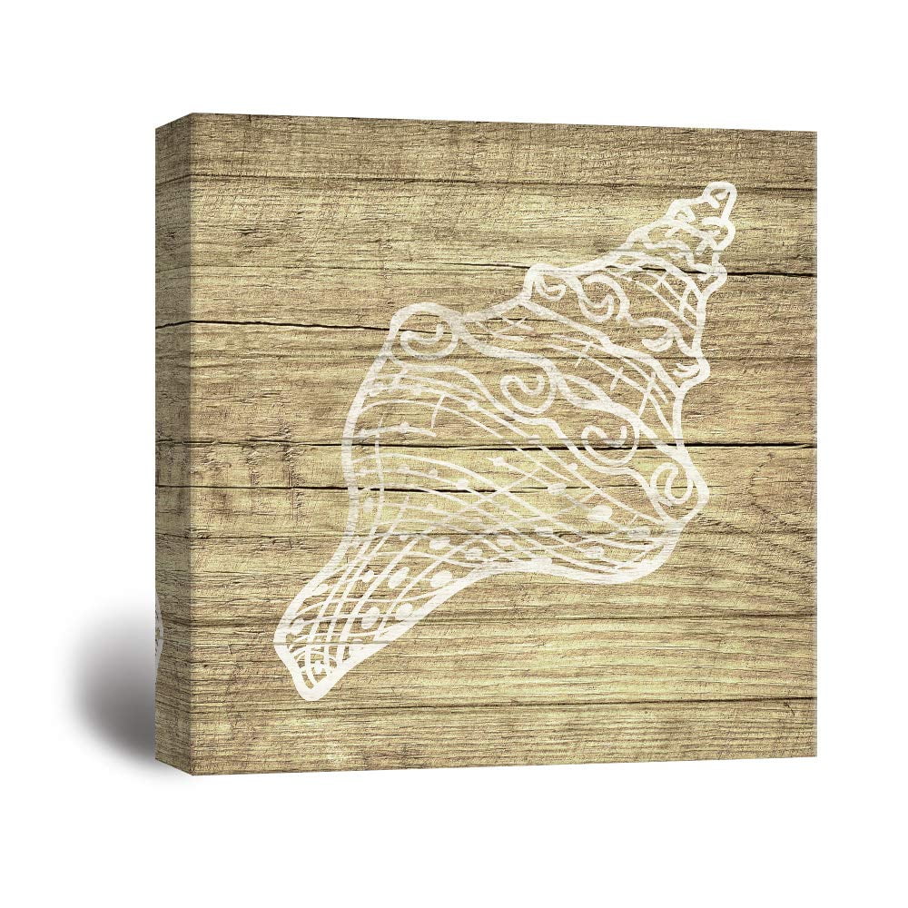 wall26 - Canvas Wall Art - Wooden Background Conch Line Drawing for ...