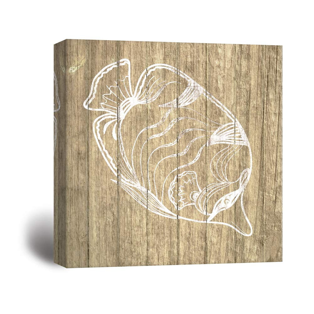wall26 - Canvas Wall Art - Wooden Background Fish Line Drawing for ...
