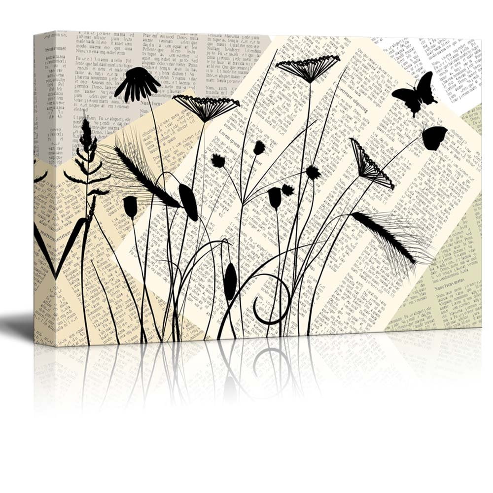 wall26 - Canvas Wll Art - Poppy and Wheat with Butterflies on Vintage ...