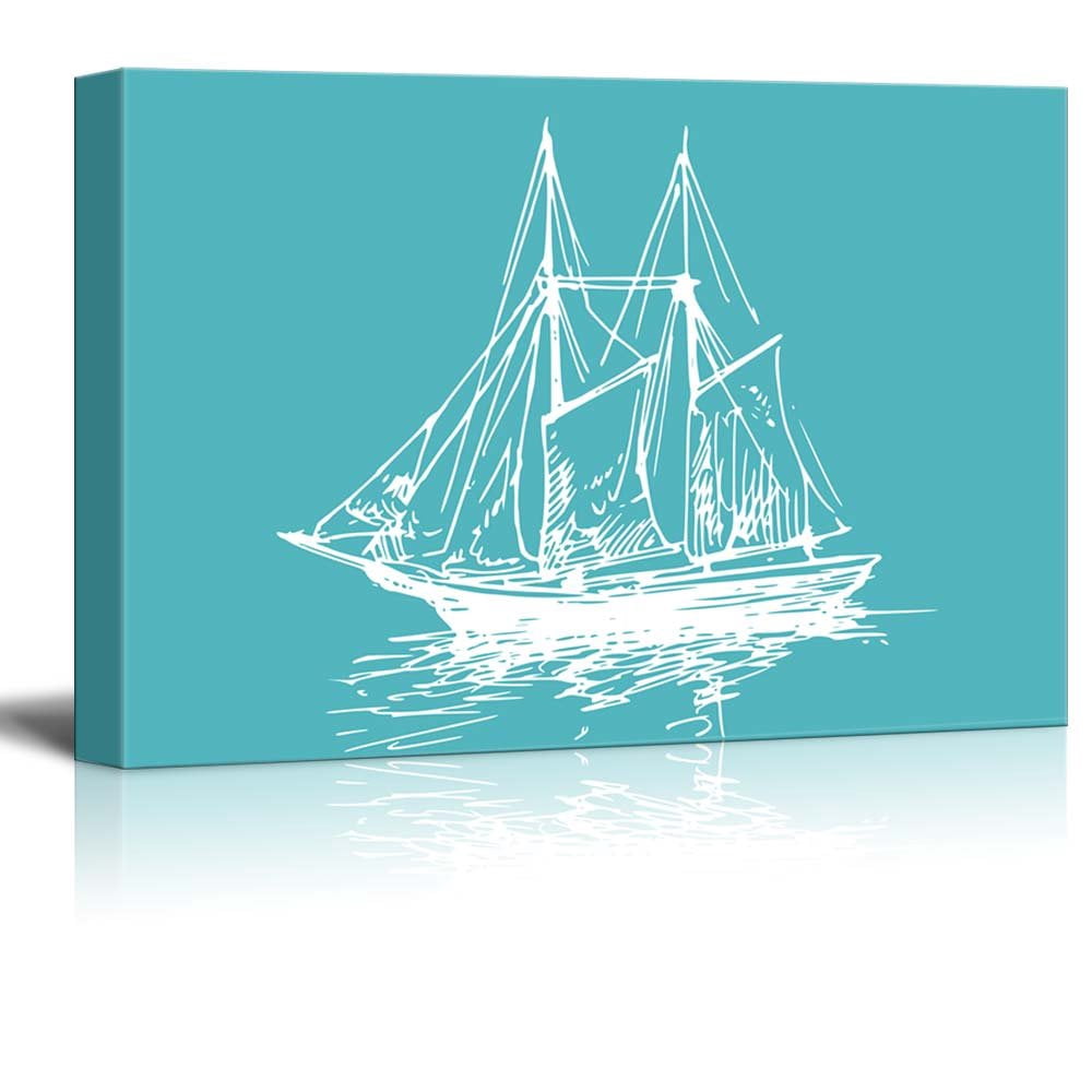 wall26 - Canvas Wll Art - Sailing Ship/Boat on Teal Ocean Theme ...