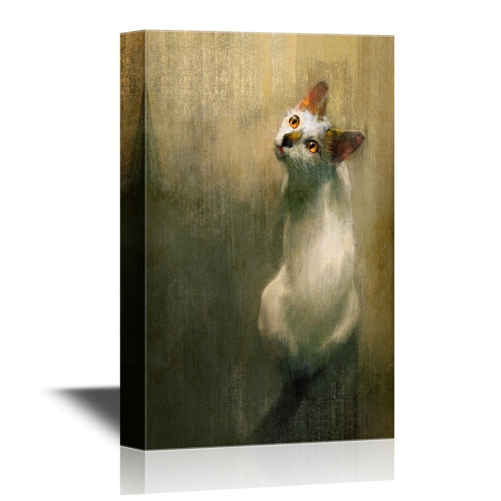 wall26 - Cats Canvas Wall Art - Portrait of a White Cat - Gallery Wrap ...