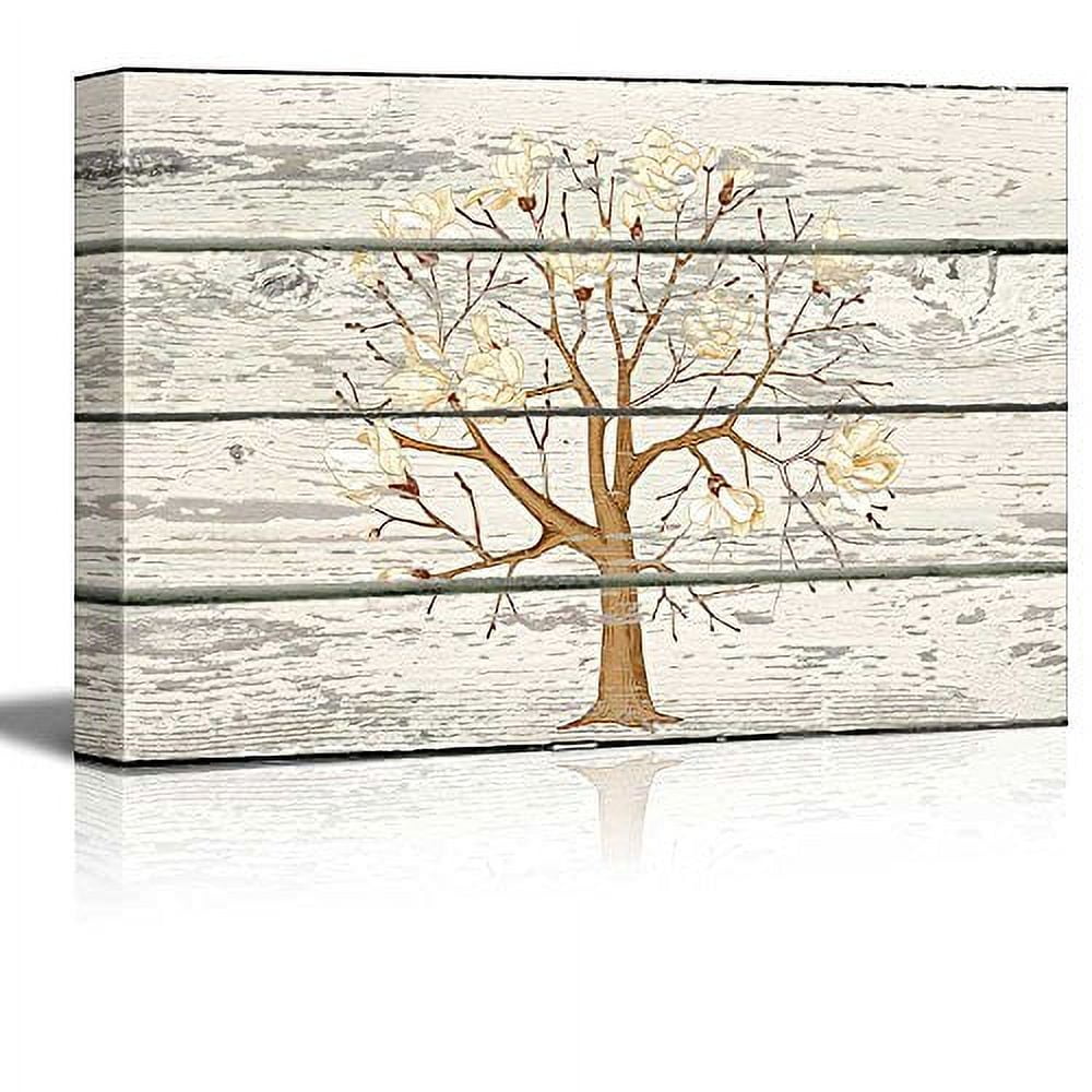 wall26 - Cherry Blossom Tree Cross Hatch Artwork - Rustic Canvas Wall ...