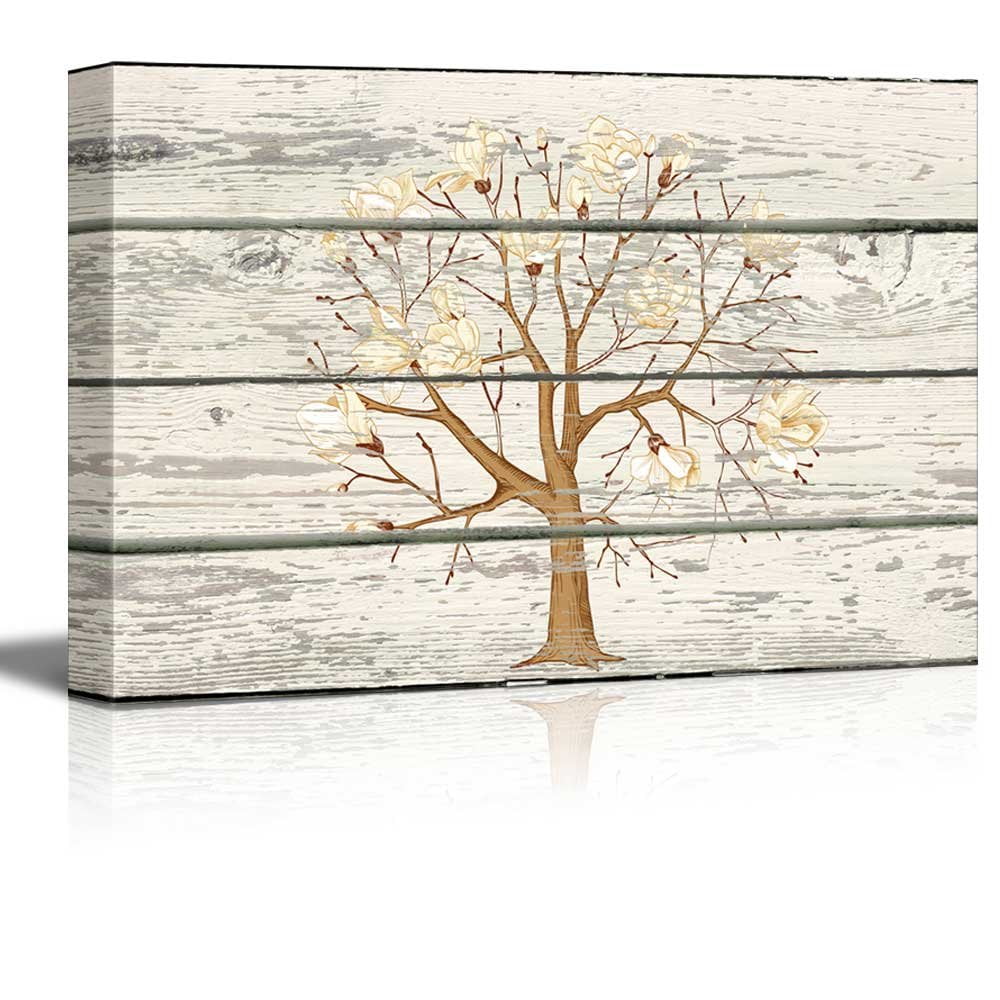 wall26 - Cherry Blossom Tree Cross Hatch Artwork - Rustic Canvas Wall ...