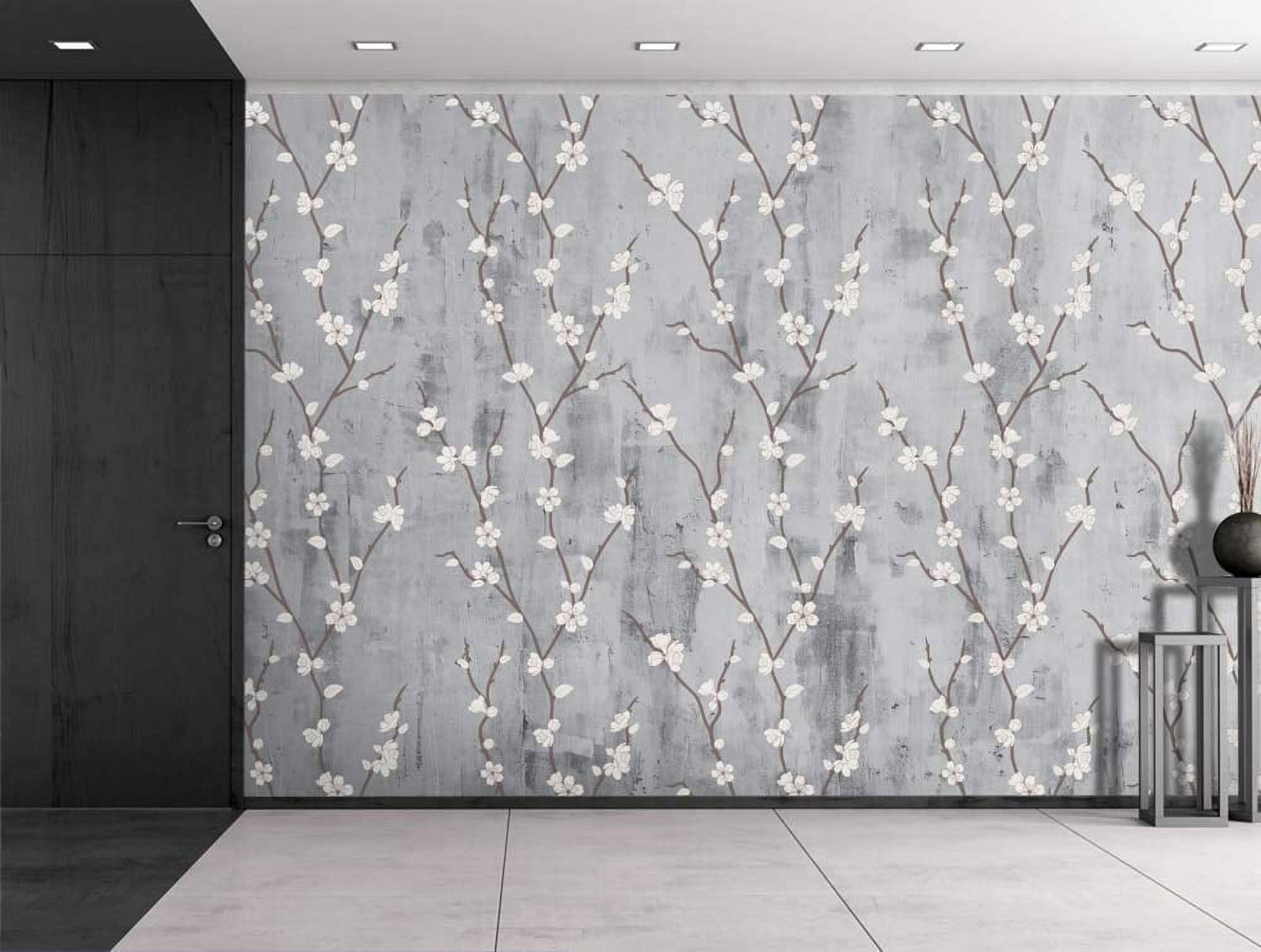 wall26 - Cherry Blossoms Sitting on a Grayscale Grungy Texture with a ...