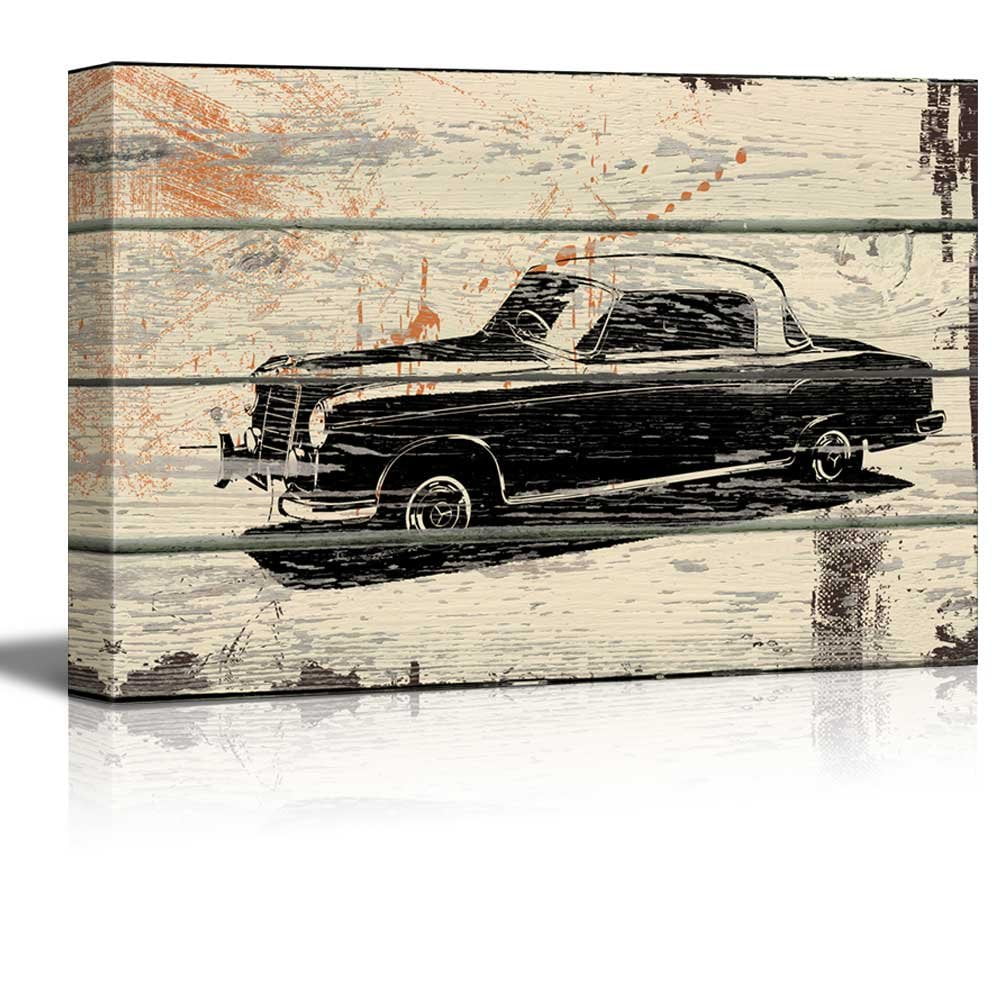 wall26 - Classic Mercedes Woodcut Print Artwork - Rustic Canvas Wall ...