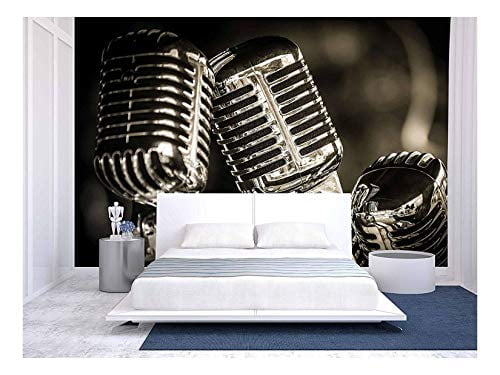 wall26 - Closeup of Chromed Retro Recording Studio Microphones ...