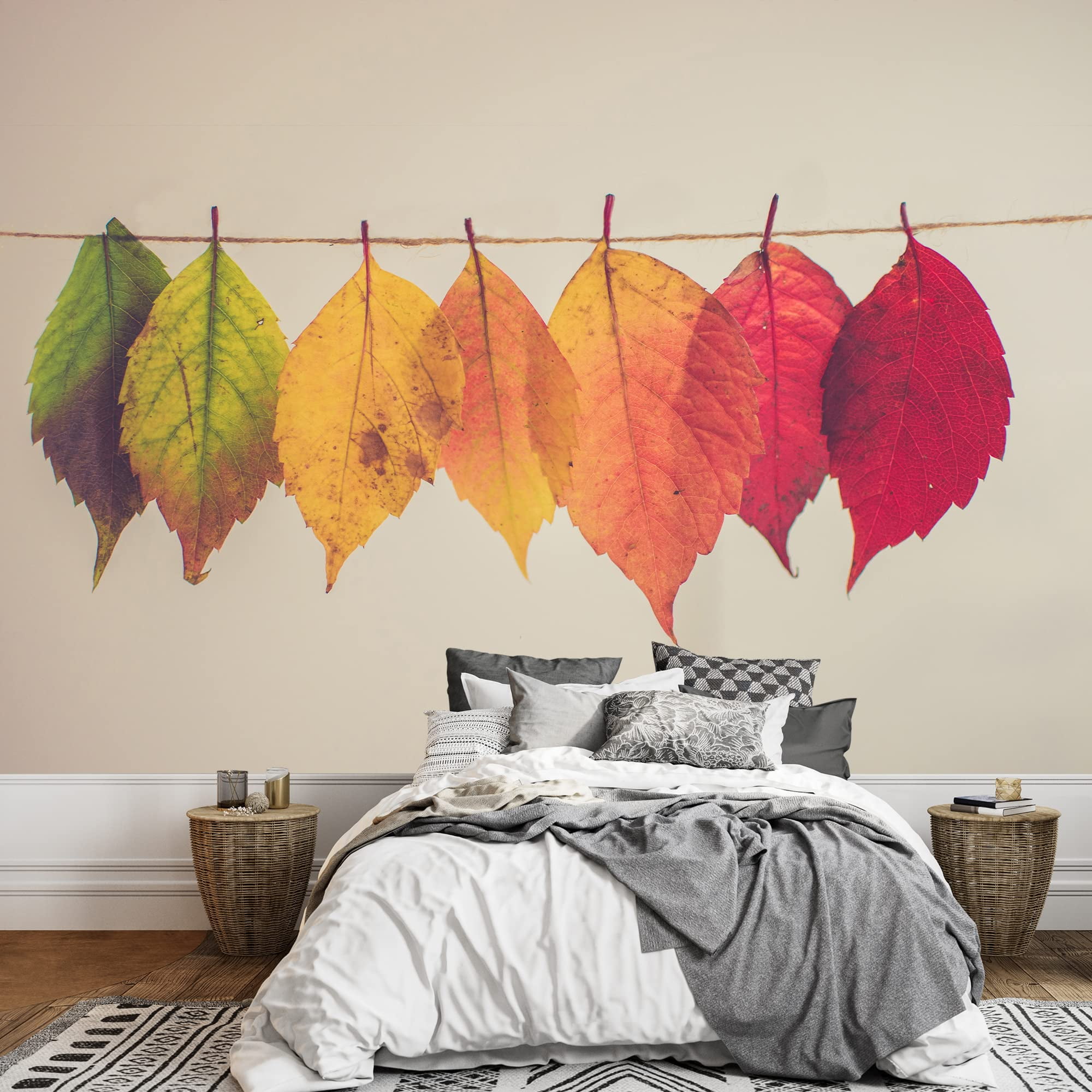 wall26 - Colorful Leaves Hang on String - Removable Wall Mural | Self ...