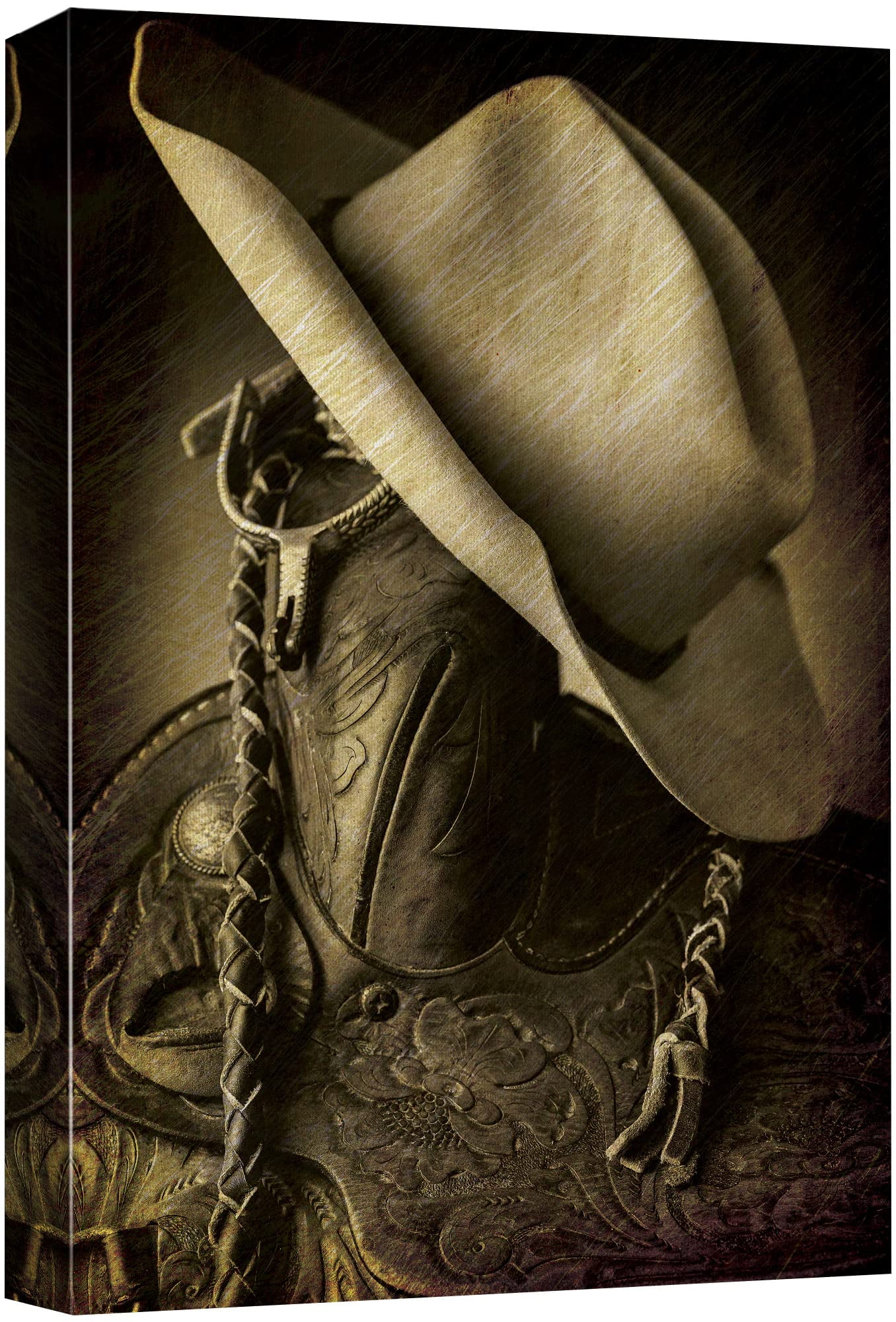 wall26 - Cowboy hat on The Saddle Horn - Hung up Spurs - Wood and ...
