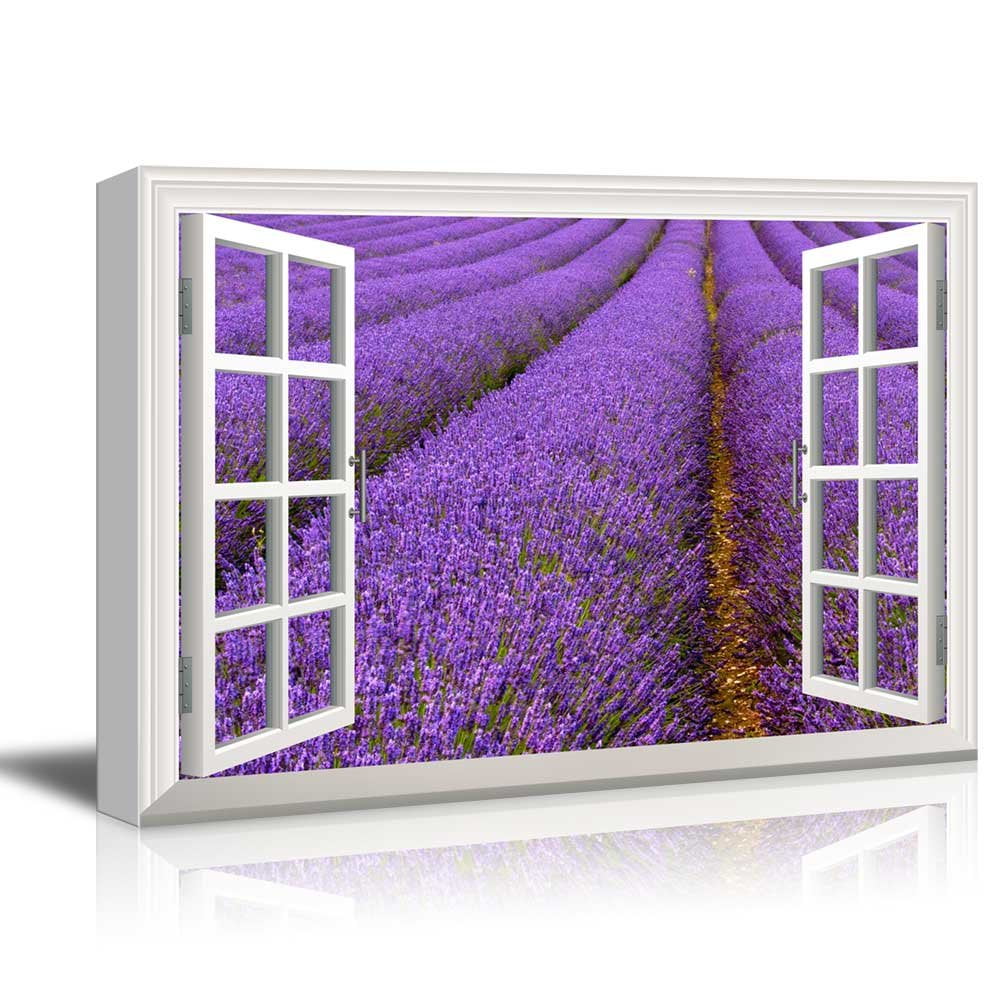 wall26 - Creative Window View Canvas Prints Wall Art - Lavender Field ...