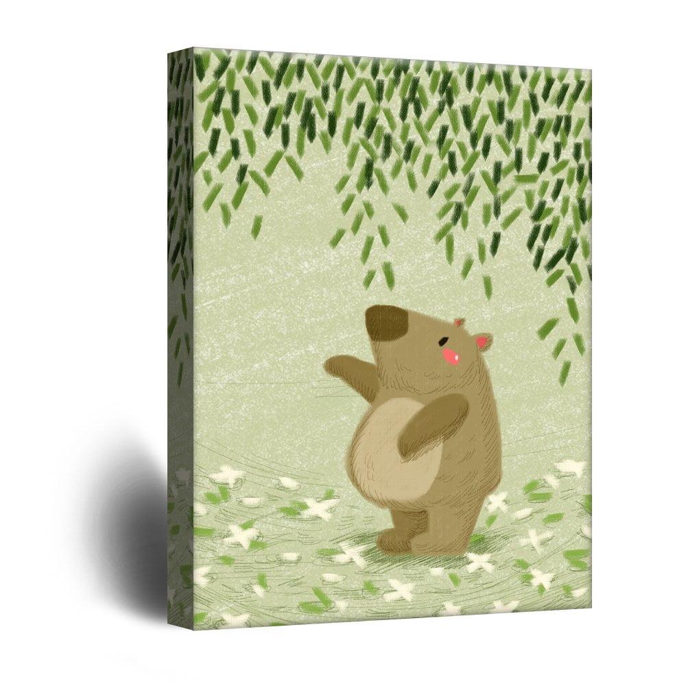 wall26 Cute Cartoon Animals Canvas Wall Art - A Tapir Under Green ...
