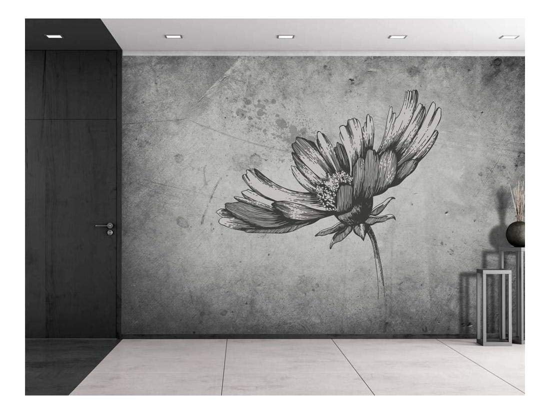 wall26 - Daisy Sitting on a Grayscale Grungy Texture with a Vignette ...