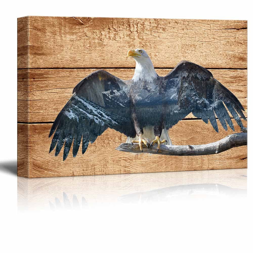 wall26 - Double Exposure Rustic Canvas Wall Art - Eagle in The Wild on ...