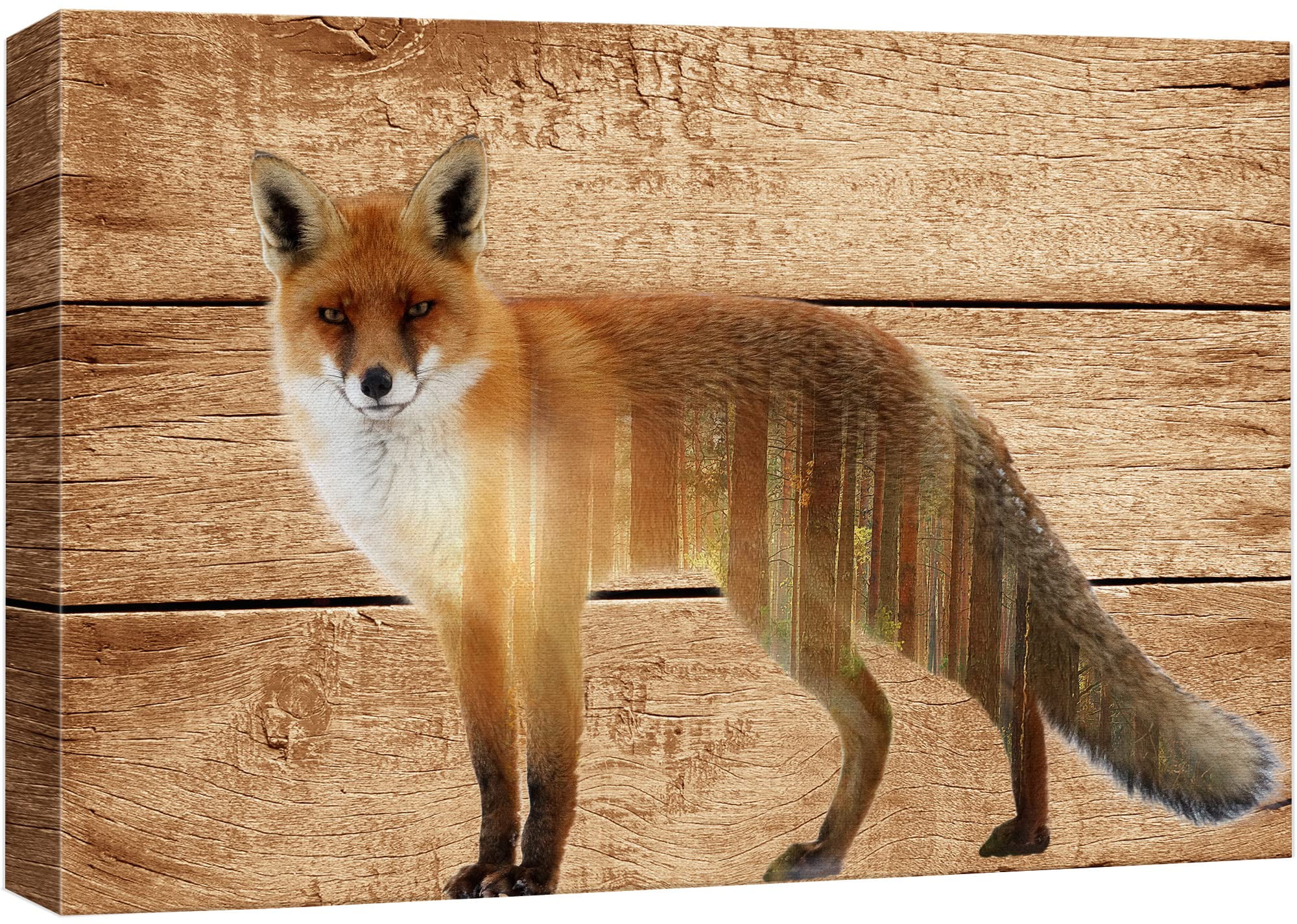 wall26 - Double Exposure Rustic Canvas Wall Art - Fox in The Wild on ...