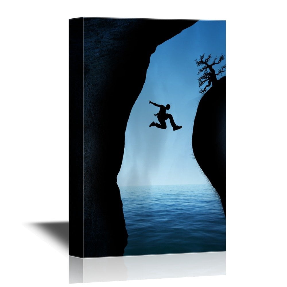 wall26 Extreme Sport Canvas Wall Art - Man Jumping Between Cliffs Crazy ...