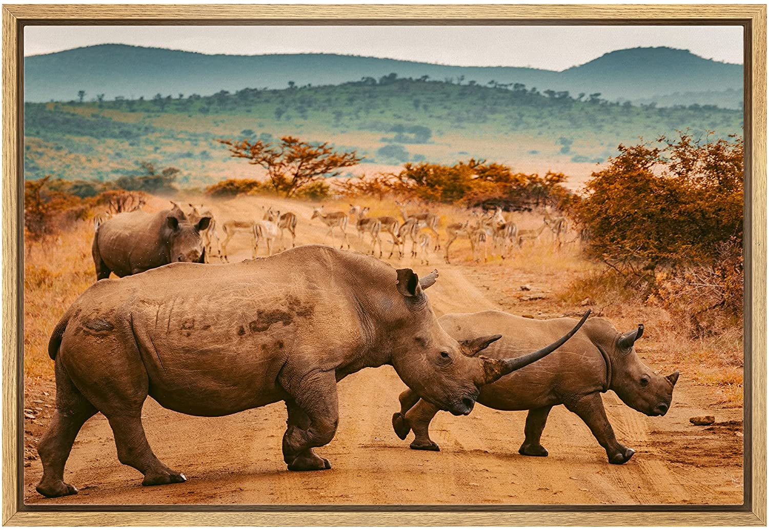 wall26 Framed Canvas Print Wall Art African Savanna Safari Jungle Rhino ...