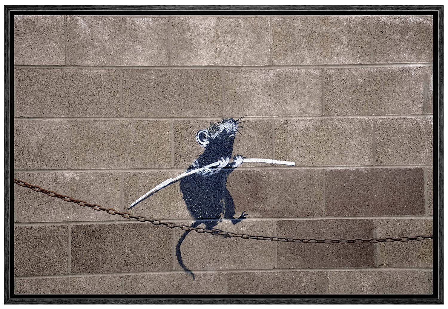 wall26 Framed Canvas Print Wall Art Banksy Rat Balances on Chain ...