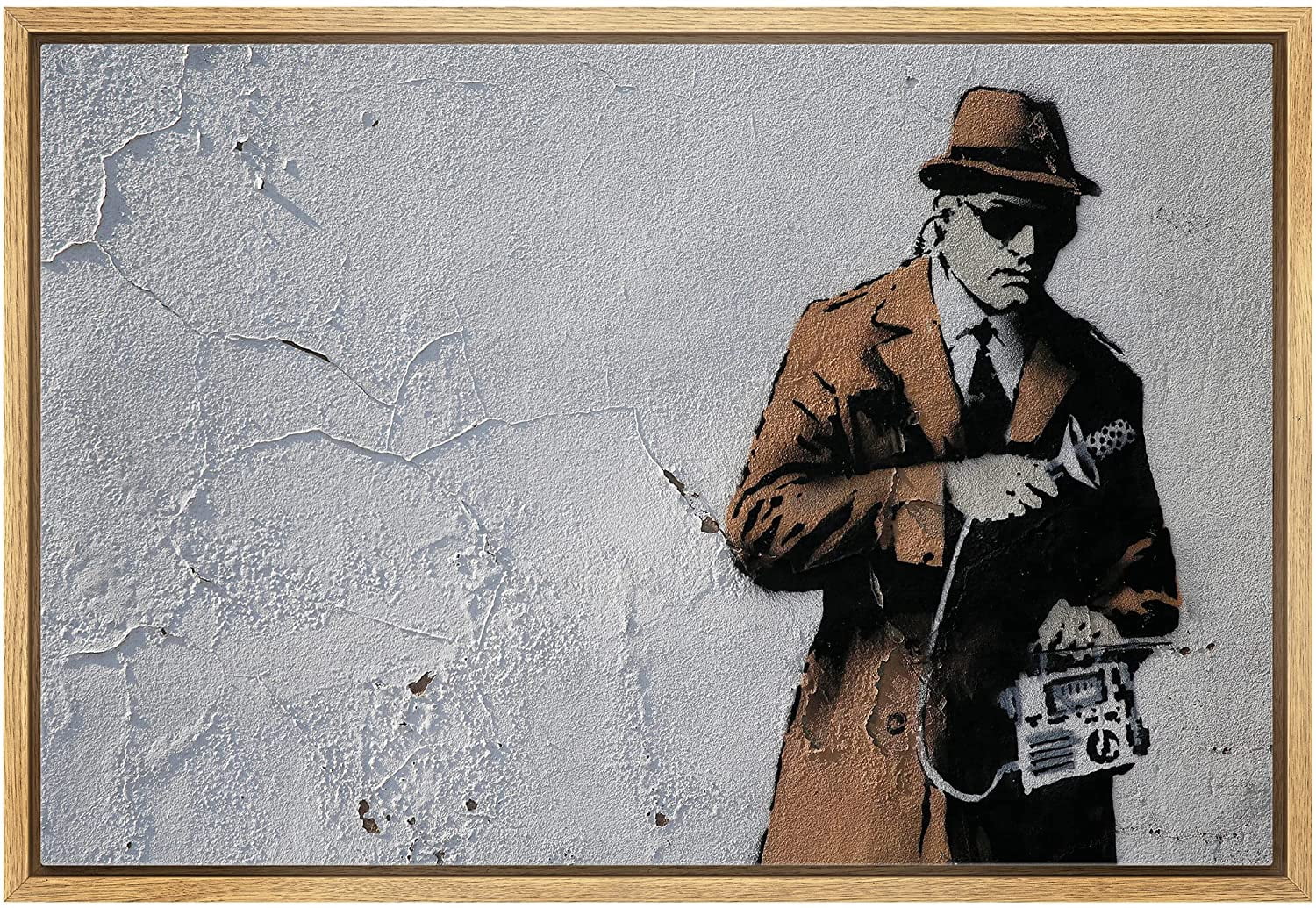 wall26 Framed Canvas Print Wall Art Banksy Vintage Spy with Recording ...