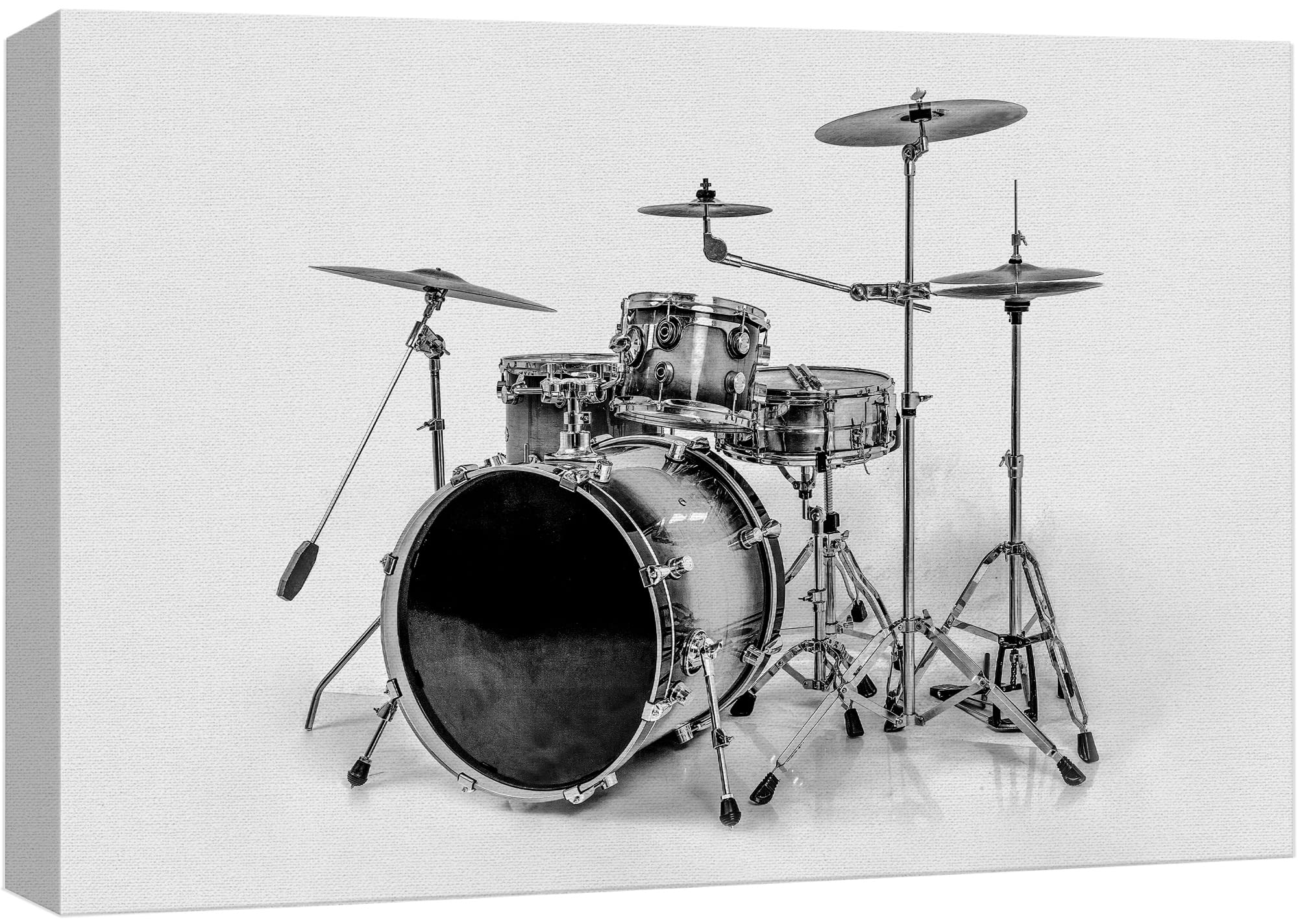wall26 Framed Canvas Print Wall Art Black & White Chrome Drum Set Music ...