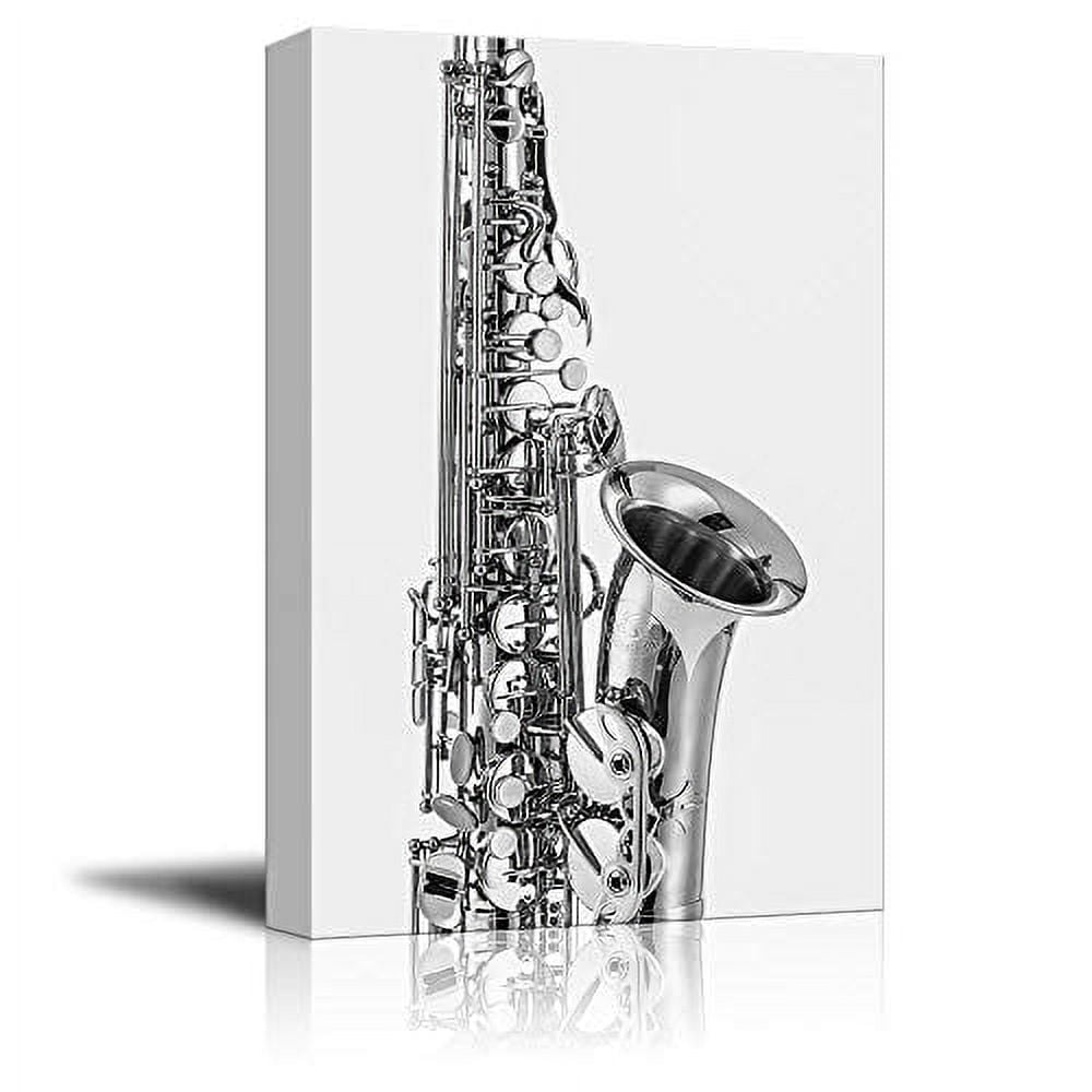wall26 Framed Canvas Print Wall Art Black & White Chrome Saxophone ...