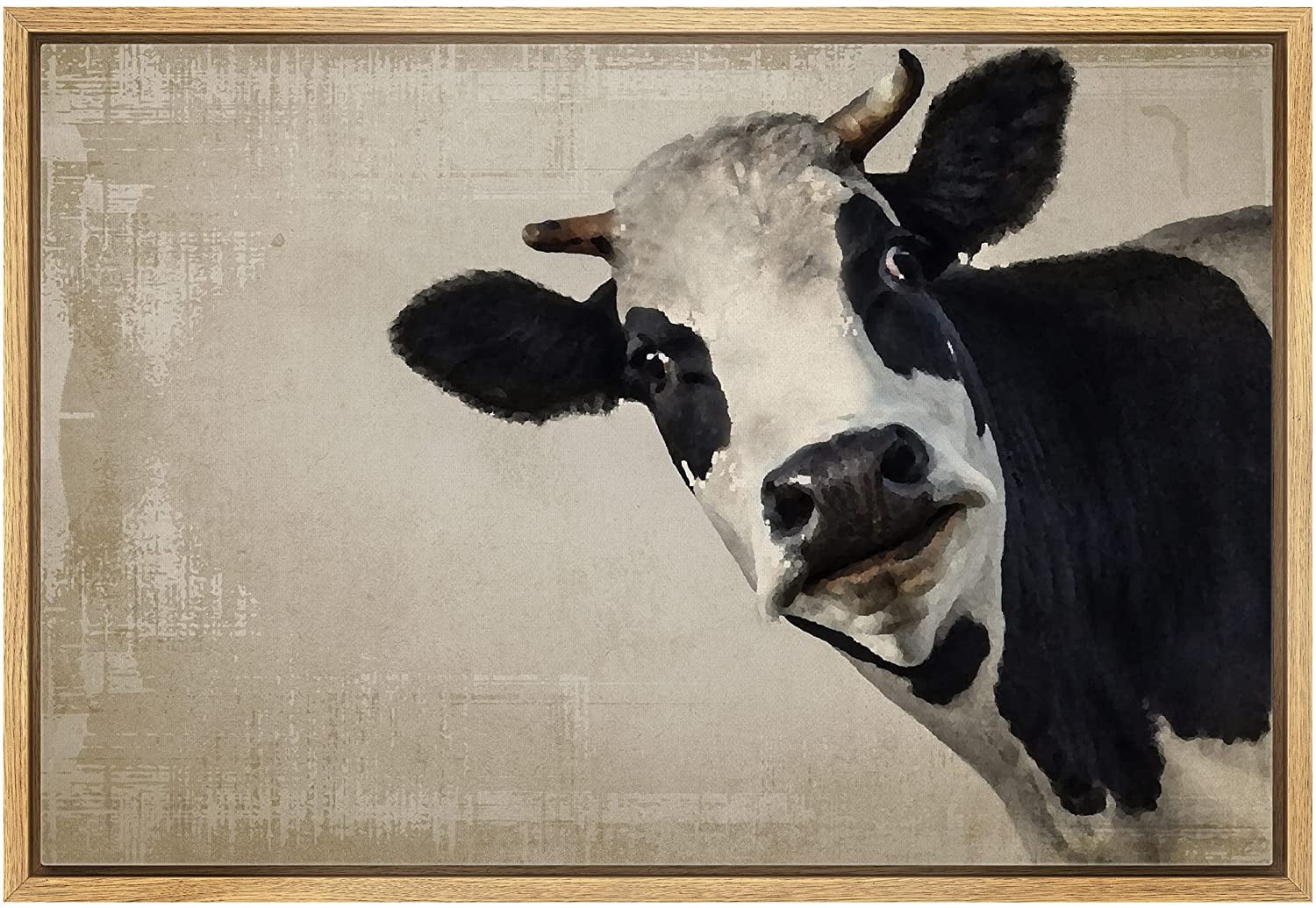 wall26 Framed Canvas Print Wall Art Black & White Cow Portrait on ...