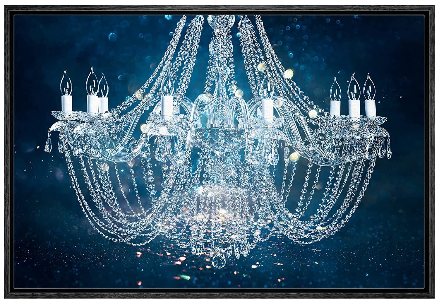 wall26 Framed Canvas Print Wall Art Blue Glitter Fancy White Crystal ...